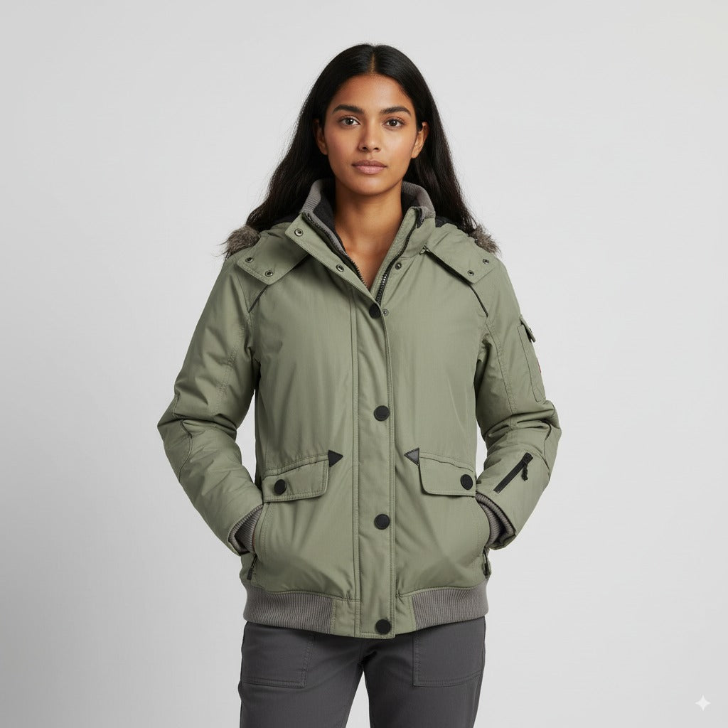 Engelbert Strauss Women XL (L) Jacket Green Padded Hood Nylon Waterpro ...
