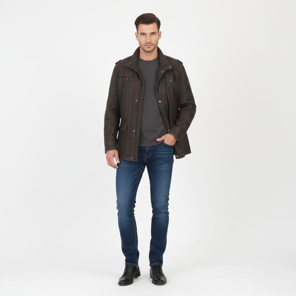 Wellensteyn Montgomery Hommes XL Veste Marron Wax Coton Militaire Zip ...