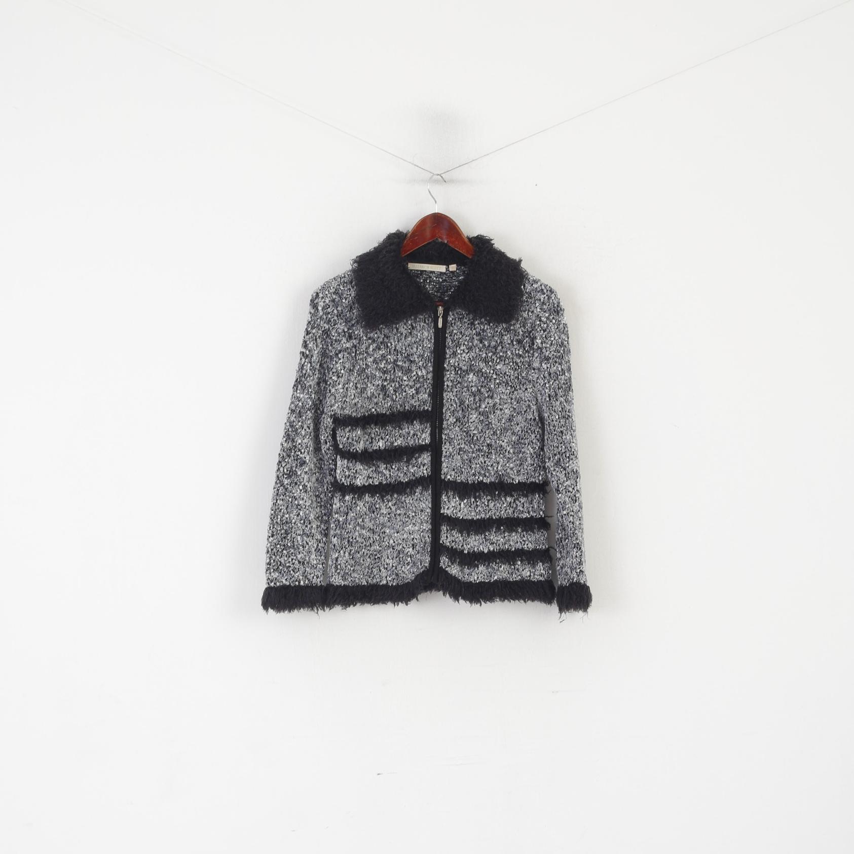 Elizabeth Scott Women S Cardigan Gray Black Full Zipper Boho Fur Colla ...