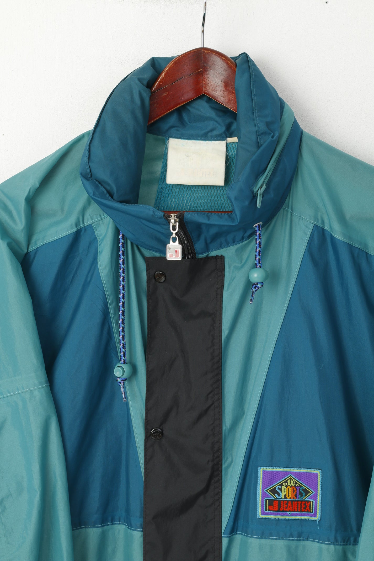 Jeantex Men 46/48 XL Jacket Green Nylon Vintage Hidden Hood Full Zippe ...