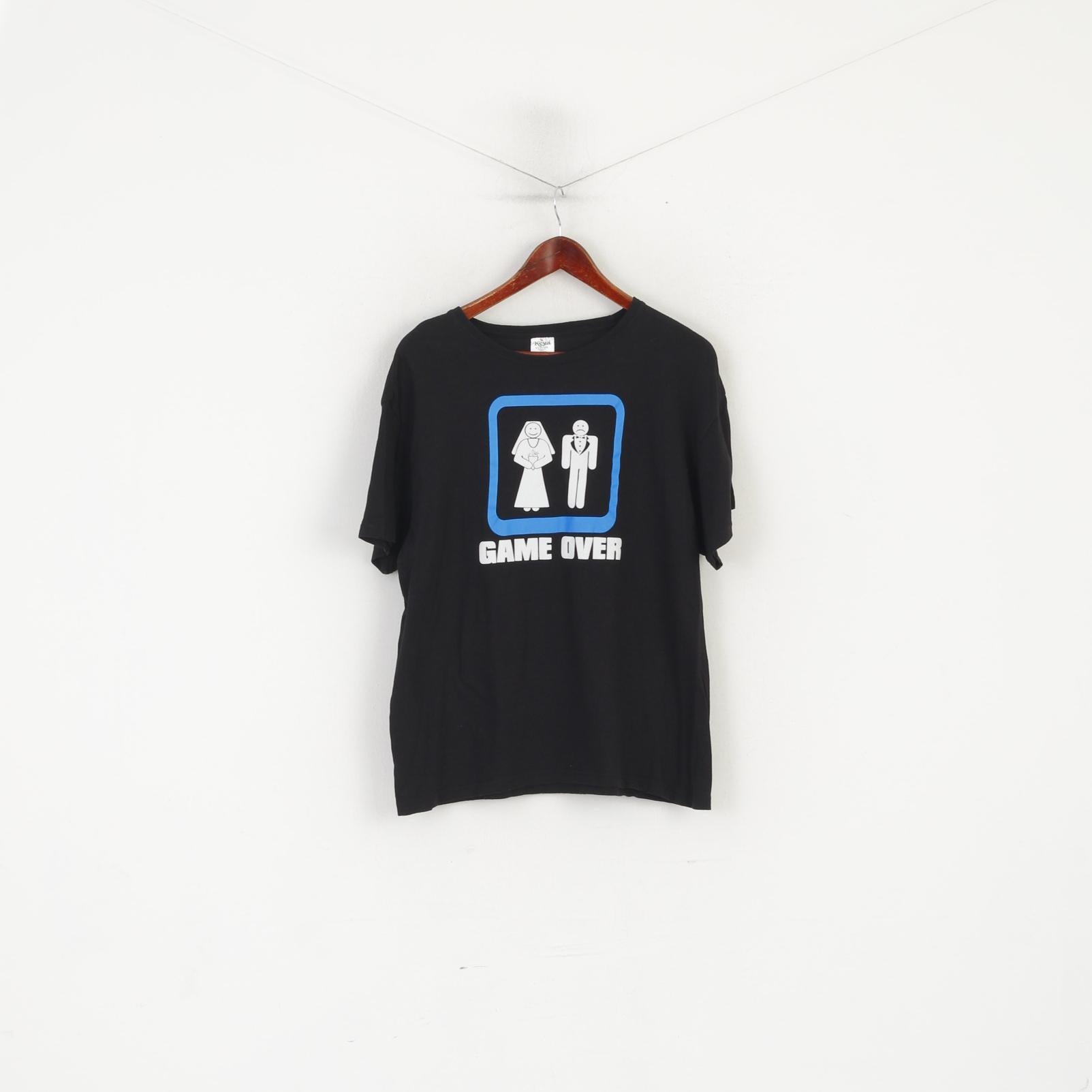 Keya Men XL Shirt Black Cotton Graphic Game Over Super Fit Crew Neck T ...