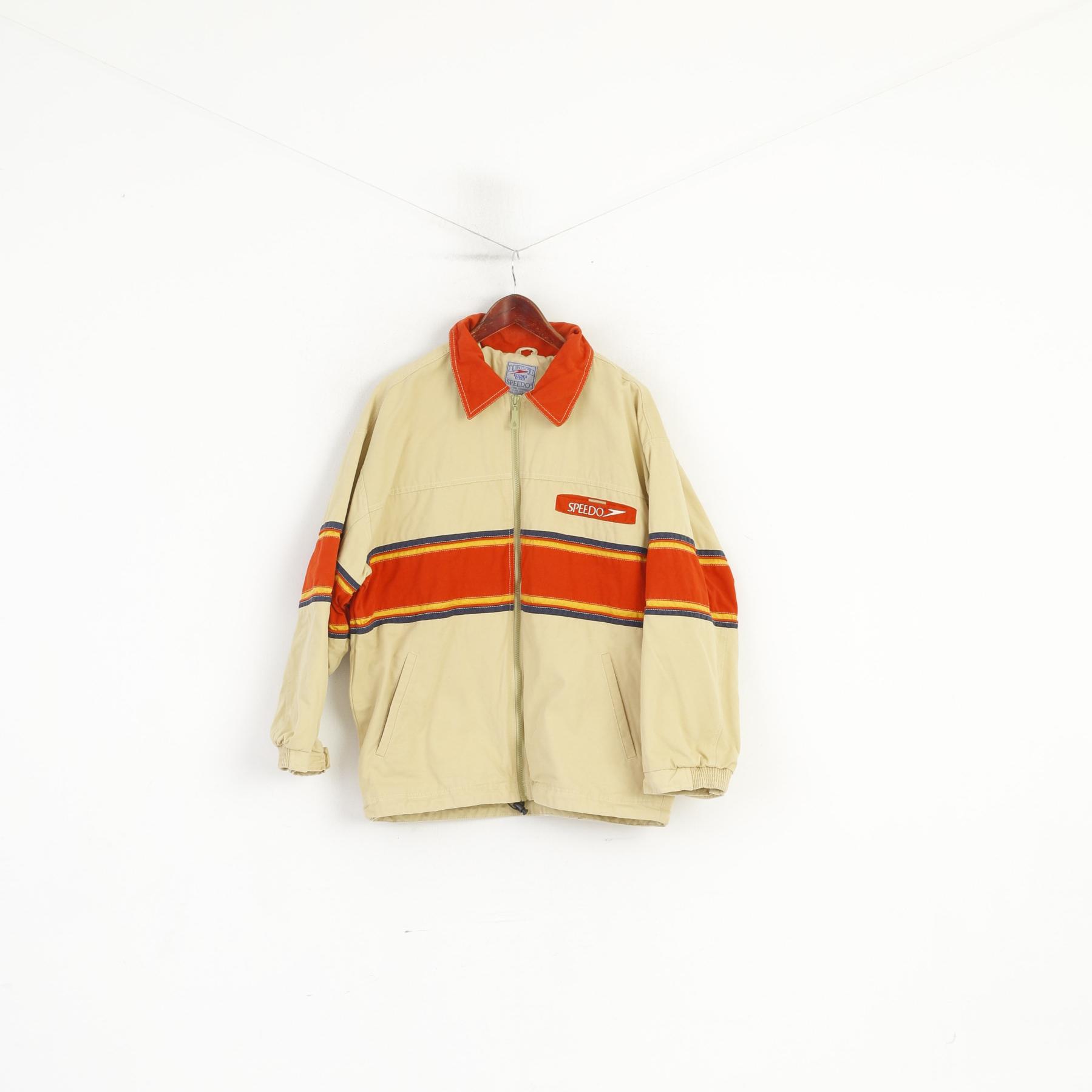 Speedo Men L Jacket Cream Cotton Denim Vintage Bomber Full Zipper Retr ...