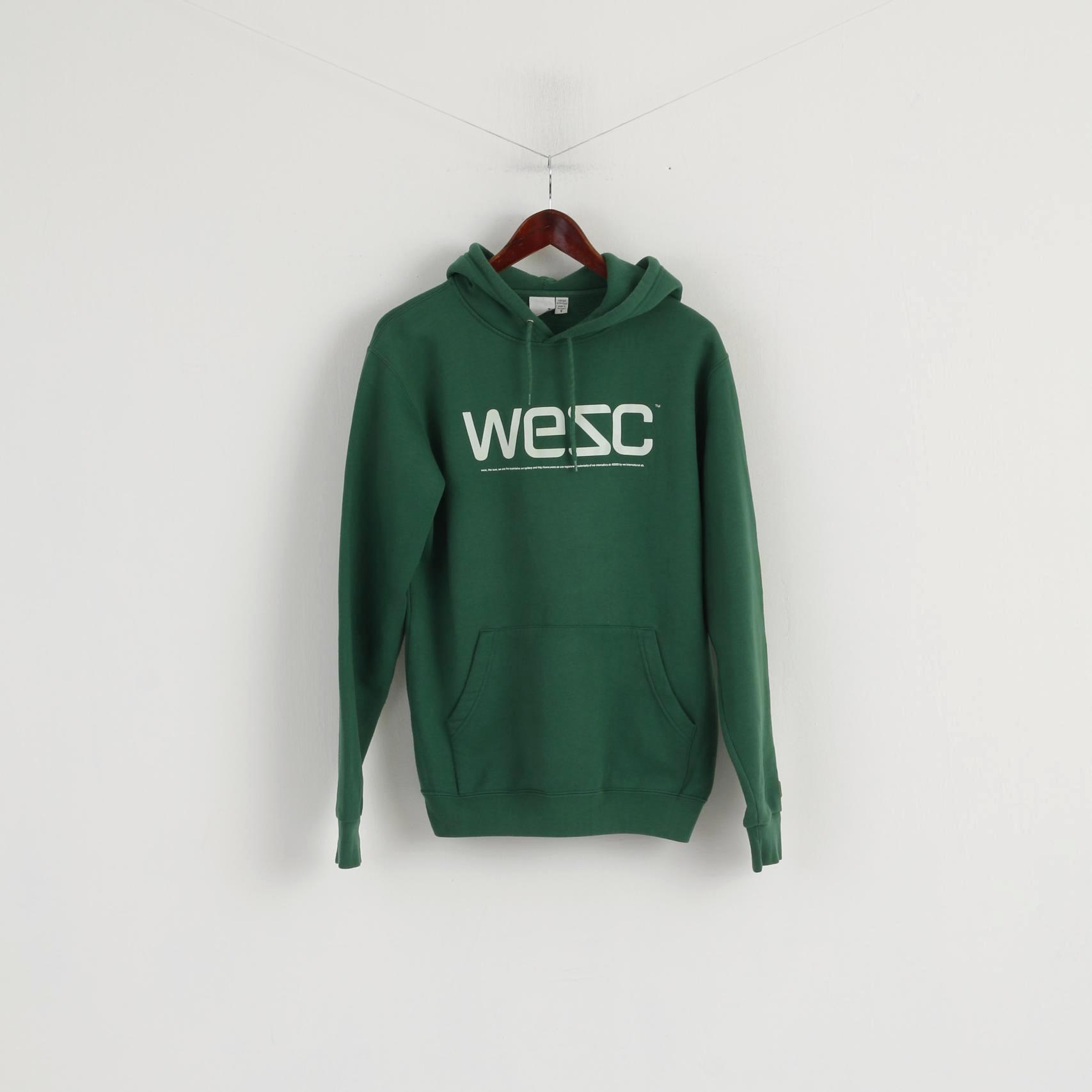 WESC Men S Sweatshirt Green Cotton Hooded Kangaroo Pocket Sport Top ...